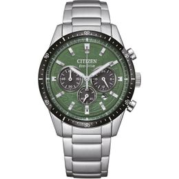 Citizen Herren Chronographsilberfarben, grün, Armbanduhren, Armbanduhr, Solar,Herrenuhr,Edelstahlarmband,analog,Tag,Stoppfunktion