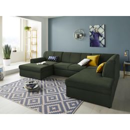 Wohnlandschaft DOMO collection, B:320cm H:78cm T:213cm, grün, Sofas, "Topper, elegant und zeitlos, komfortabel, U-Form", wahlweise mit Bettfunktion