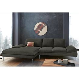 Ecksofa W.Schillig, B:310cm H:87cm T:185cm, grün, Chenille-Flachgewebe R66 (85% Polyester, 15% Nylon);Longlife Xtra-Leder Z59: Glattleder mit