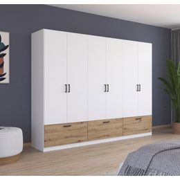 Drehtürenschrank Rauch, B:270cm H:210cm T:54cm, weiß, Holzwerkstoff, Schränke, "Kleiderschrank Schrank Garderobe Wäscheschrank BARI", mit Schubkästen