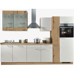 K&uuml;chenzeile KOCHSTATION, B:310cm T:60cm, wei&szlig;, Komplettk&uuml;chen-Sets, ""KS-Trea", wahlweise mit E-Ger&auml;ten, h&ouml;henverstellbare F&uuml;&szlig;e", vormontiert, mit