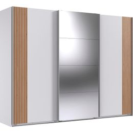 Schwebet&uuml;renschrank wimex, B:270cm H:208cm T:65cm, wei&szlig;, Spanplatte, Schr&auml;nke, "Malaga", Kleiderschrank 3-t&uuml;rig mit Akustiklamellen-Optik und Spiegel