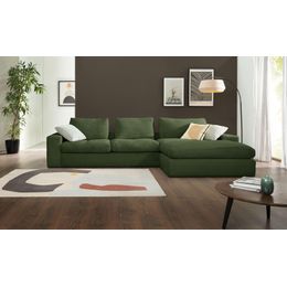 Ecksofa Alina, B:326cm T:180cm, grün, Cord GCT (92% Polyester, 8% Nylon), Wohnzimmer, Sofas, "Sandy", mit Recamiere, in modernem Cordstoff