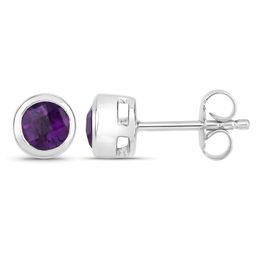VIRA JEWELS Damen Paar Ohrstecker "925-Sterling Silber rhodiniert glänzend Amethyst violett rund", one-size, 0,9, Silber 925 (Sterlingsilber), weiß,