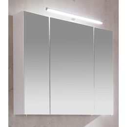 Spiegelschrank Schildmeyer, B:80cm H:75,5cm T:16cm, wei&szlig;, Badezimmer, Schr&auml;nke, "Irene", Breite 80 cm, 3-t&uuml;rig, LED-Beleuchtung,