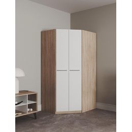 Eckkleiderschrank Priess, B:95cm H:193cm T:95cm, wei&szlig;, Holzwerkstoff, Schr&auml;nke, "Barcelona Kleiderschrank Eckl&ouml;sung Raumwunder", in 2 Tiefen Schrank