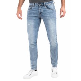 PEAK TIME Herren Slim-fit-Jeans "München", blau, Basic, Gr. 36, Abriebeffekte, Destroyed-Effekte, Denim/Jeans, Obermaterial: 87% Baumwolle, 9%