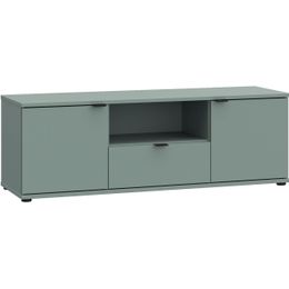 Lowboard FORTE, B:129,8cm H:43,9cm T:41,3cm, gr&uuml;n, Spanplatte, Wohnzimmer, Sideboards, "Ganymede", TV Board, Stauraum, Schublade; Metallgriffe,