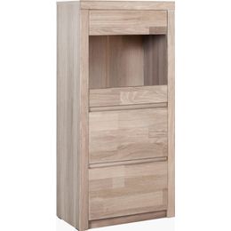 Vitrine Home Affaire, B:60cm H:125cm T:35cm, wei&szlig;, Holz teilmassiv, Wohnzimmer, Schr&auml;nke, "Silkeborg", sch&ouml;ne grifflose Optik, teilmassiv