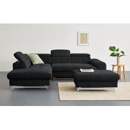 Ecksofa COTTA, B:257cm H:72cm T:206cm, grau, Luxus-Microfaser (100% Polyester);Kunstleder Softlux;Leder Advantage (abgedecktes Spalt-Rindsleder),