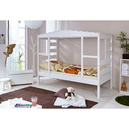 Kinderbett Ticaa, B:96,6cm, weiß, Betten, "Lio", Hausbett, aus Kiefer Massivholz, inkl. Rollrost