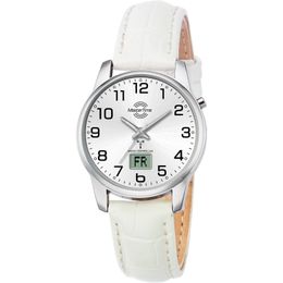 MASTER TIME Damen Funkuhr "Basic", wei&szlig;, Armbanduhren, Armbanduhr, Damenuhr, Datum, Leuchtzeiger, Lederarmband
