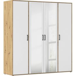 Drehtürenschrank Rauch, B:187cm H:194cm T:53cm, weiß, Holzwerkstoff, Schränke, "Kleiderschrank Schrank Garderobe Wäscheschrank VOYAGER", mit modernen