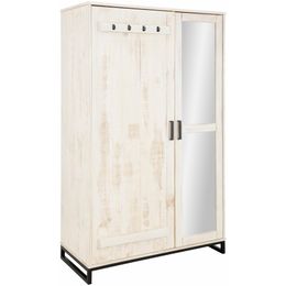 Garderobenschrank Home Affaire, B:110cm H:180cm T:52cm, weiß, Massivholz, Flur, Schränke, "Santos", mit besonderen Türfronten und Spiegel, viel