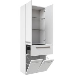 Hochschrank SAPHIR, B:60cm H:168cm T:33cm, weiß, Spanplatte, Badezimmer, Schränke, "Serie 4005 Badschrank 60 cm breit, mit 2 Türen und 1 Schublade",