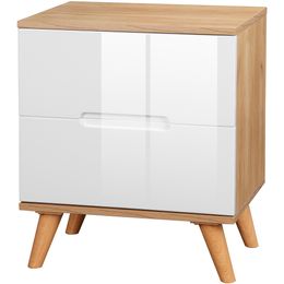 Nachtschrank Andas, B:48cm H:56cm T:39,5cm, weiß, FSC-zertifizierter Holzwerkstoff, Schränke, "Lund Nachttisch Beistellschrank Kommode mit
