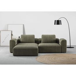Ecksofa RAUM.ID, B:268cm H:62cm T:191cm, grün, 100% Polyester, Wohnzimmer, Sofas, "Cushid L-Form", Modulset, bestehend aus 3 Teilen