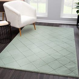 Hochflor-Teppich Carpet City, B:80cm H:31mm L:150cm, gr&uuml;n, Polyester, Teppiche, "Moment", besonders weich, Kaninchen Fell Haptik, 3D-Effekt, Rauten,