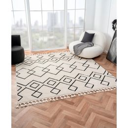 Hochflor-Teppich, B:240cm H:24mm L:240cm, schwarz-wei&szlig;, MyFlair M&Ouml;BEL & ACCESSOIRES, Polyester, Polypropylen (PP), Teppiche, "Moroccan Mural",