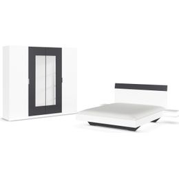 Schlafzimmer-Set Rauch, wei&szlig;, Holzwerkstoff, Schlafzimmerm&ouml;bel-Sets, "Monza", mit Dreht&uuml;renschrank Breite 226 cm, Bettanlage in 2 Breiten