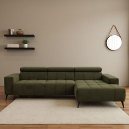 Ecksofa DOMO collection, B:287cm H:79cm T:175cm, grün, 100% Polyester, Wohnzimmer, Sofas, "Trento L-Form, mit Kufenfuß oder Einzelfuß", wahlweise mit