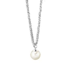 Celesta Damen Kette mit Anh&auml;nger "Silber 925 rhodiniert mit wei&szlig;er Perle 42+3cm lang", 42 + 3cm, Silber 925 (Sterlingsilber), L: 45 B: 11,5mm, wei&szlig;,