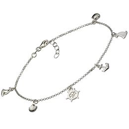 Vivance Damen Fußkette "925 Sterling Silber rhodiniert maritime Motive", 23+2cm, Silber 925 (Sterlingsilber), weiß, Silber 925 (Sterlingsilber),