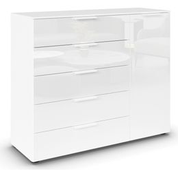 Schubkastenkommode Rauch, B:120cm H:100cm T:42cm, weiß, Holzwerkstoff, Sideboards, "Kommode Türkommode Sideboard Kombikommode FLIPP mit Glasfront",