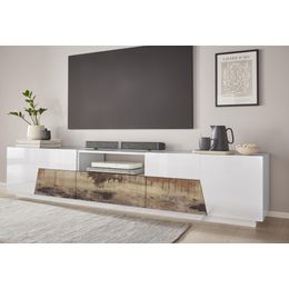 Lowboard Inosign, B:220cm H:46cm T:43cm, wei&szlig;, FSC-zertifizierter Holzwerkstoff, Wohnzimmer, Sideboards, "ALIEN- TV-Board, mit 4 T&uuml;ren, 1 Schublade