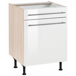 Unterschrank Optifit, B:60cm H:87cm T:58,4cm, wei&szlig;, K&uuml;che, Schr&auml;nke, "Bern", 60 cm breit, mit T&uuml;r und Schubkasten, mit h&ouml;henverstellbaren F&uuml;&szlig;en