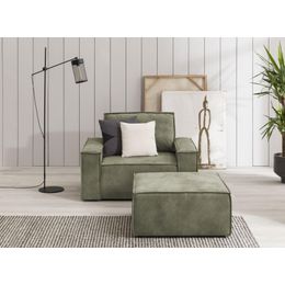 Sessel Home Affaire, B:120cm H:85cm T:166cm, grün, 100% Polyester, Wohnzimmer, Sessel, "SHERWOOD", Loveseat und Hocker im Set, passend zur