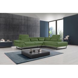 Ecksofa Egoitaliano, B:284cm H:95cm T:108cm, grün, Luxus-Microfaser (100% Polyester) Leder »BULL« (echtes Rindsleder). Geschliffenes, pigmentiertes