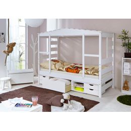 Kinderbett Ticaa, B:96,6cm, wei&szlig;, Betten, "Lio", Hausbett, inkl. Schubkasten und Rollrost