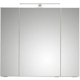 Spiegelschrank SAPHIR, B:80cm H:70cm T:16cm, weiß, Glas, Spanplatte, Badezimmer, Schränke, "Quickset 857 Badschrank, 3 Spiegeltüren, 6 Einlegeböden,