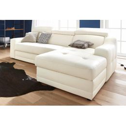 Ecksofa, B:242cm H:92cm T:98cm, weiß, exxpo - SOFA FASHION, NaturLEDER (echtes Rindsleder) in Sitz und Rücken. Korpus in passendem Kunstleder SOFTLUX