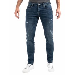 PEAK TIME Herren Slim-fit-Jeans "München", blau, Basic, Gr. 30, Abriebeffekte, Destroyed-Effekte, Denim/Jeans, Obermaterial: 87% Baumwolle, 9%