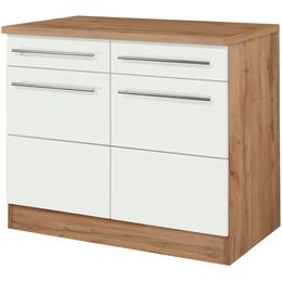 Unterschrank KOCHSTATION, B:100cm H:85cm T:60cm, weiß, Spanplatte, Küche, Schränke, "KS-Wien", Breite 100 cm, 2 Türen, 2 Schubkästen, für viel