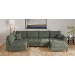 Wohnlandschaft Home Affaire, B:310cm H:81cm T:161cm, gr&uuml;n, 100% Polyester, Sofas, "CHARRE U-Form mit Ottomane, Ma&szlig;e B/T/H: 310/161/81 cm", feine
