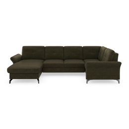Wohnlandschaft Places of Style, B:326cm H:91cm T:188cm, grün, 100% Polyester, Sofas, "Calando U-Form", wahlweise mit Bettfunktion, Bettkasten und
