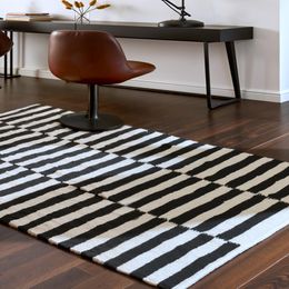 Wollteppich Hanse Home, B:120cm H:5mm L:180cm, schwarz-wei&szlig;, Wolle, Teppiche, "Donna, schwarz-weiss", Handgewebt, Wolle, Natur, L&auml;ufer, Wohnzimmer,
