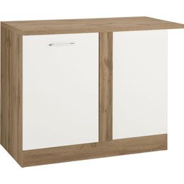 Eckunterschrank KOCHSTATION, B:110cm H:85cm T:60cm, weiß, Holzwerkstoff, Küche, Schränke, "KS-Colmar", 110 cm, mit Metallgriff