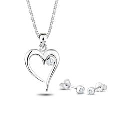 Elli Damen Schmuckset "Herz Solitär Zirkonia In Love 925 Sterling Silber", onesize,mit Stein, weiß, Silber 925 (Sterlingsilber), Schmuck_Sets