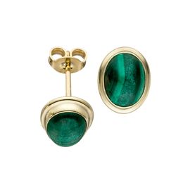 Jobo Damen Paar Ohrstecker "Ovale Ohrringe mit Malachit", Gelbgold 585, gr&uuml;n, Gelbgold 585, Ohrringe, 585 Gold