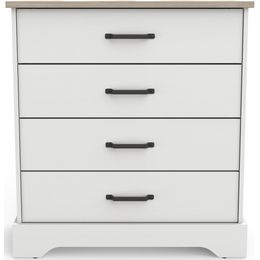 Kommode Demeyere Group, B:84,7cm H:94cm T:41,9cm, weiß, Spanplatte, Schlafzimmer, Sideboards, "Cottage", im Landhausstil, farbig abgesetzt