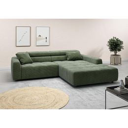 Ecksofa 3C CANDY, B:258cm H:68cm T:217cm, grün, 88% Polyester, 12% Polyacryl, Sofas, "Denver auch mit Cord- und Easy care-Bezug, Kopfteilverstellung