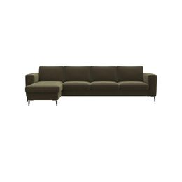 Ecksofa FLEXLUX, B:295cm H:85cm T:159cm, grün, 100% Polyester, Wohnzimmer, Sofas, "Fiore, L-Form", breite Armlehnen, Kaltschaum, Füße Alu+schwarz