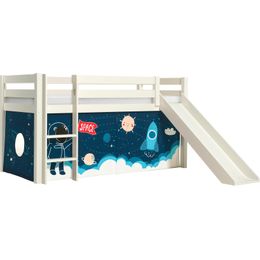 Spielbett Vipack, B:218cm H:114cm L:210cm, weiß, Kinderzimmer, Betten, "Pino, Kiefer massiv, mit Rolllattenrost u. Textil-Set, Made in Europe",