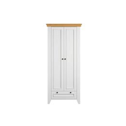 Garderobenschrank Home Affaire, B:85cm H:192cm T:38cm, weiß, Massivholz, Flur, Schränke, "Skandinavia", Massivholz, 2-türig, mit Schubkasten und