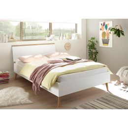 Einzelbett Andas, B:145cm H:88cm L:210cm, wei&szlig;, Betten, "Merle Bettgestell mit Massivholzf&uuml;&szlig;en Au&szlig;enma&szlig;e 145/20/92 cm (B/T/H)", in skandinavischem