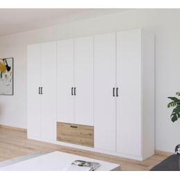 Drehtürenschrank Rauch, B:270cm H:210cm T:54cm, weiß, Holzwerkstoff, Schränke, "Kleiderschrank Schrank Garderobe Wäscheschrank BARI", mit Schubasten